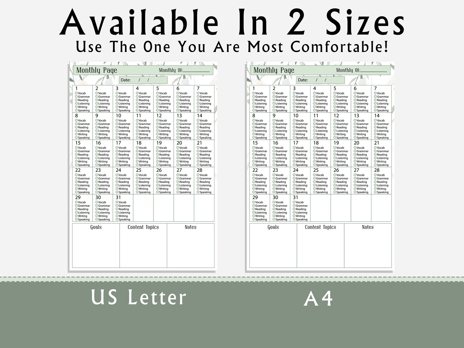 Monthly Language Tracker, Language Study Journal, Language Study ...