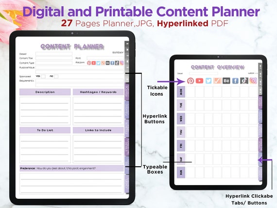 Digital Content Planner Editable and Customizable Digital - Etsy