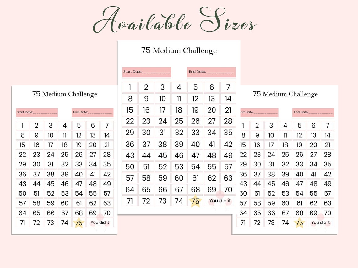 75 Day Challenge Printable, Digital Tracker, A4, A5, US Letter PDF - Etsy