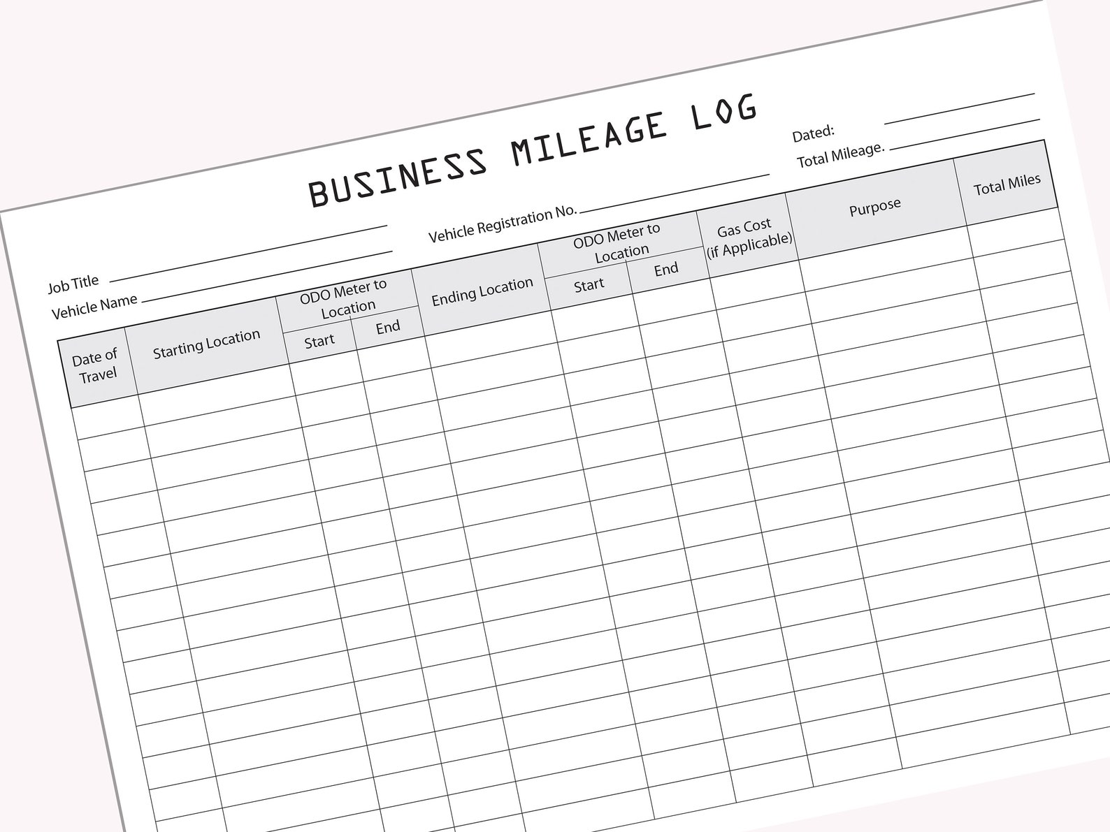 Printable Business Mileage Log Mileage Tracker Log Business Mileage