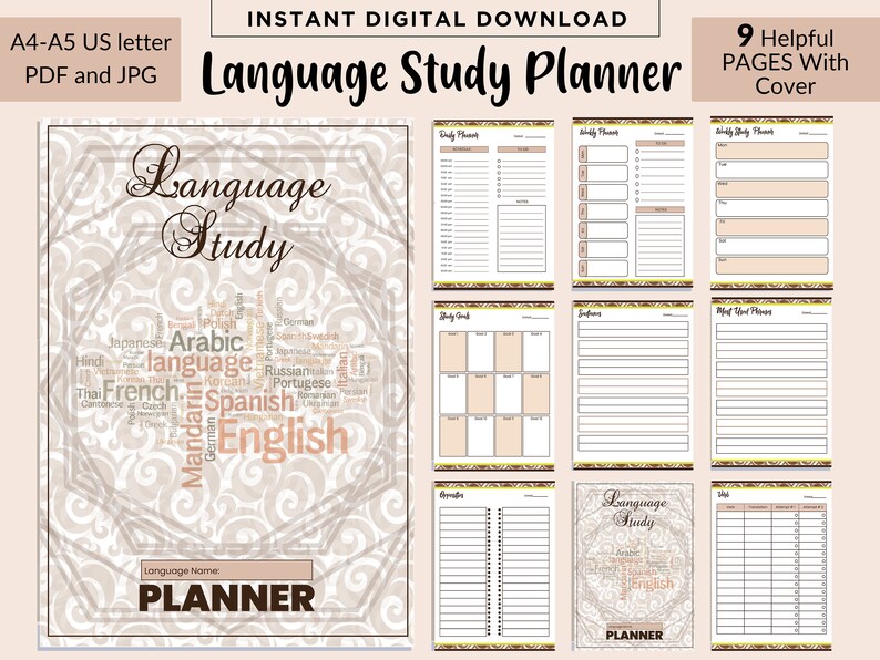 Language Study Planner Printable, Language Study Journal, Language ...