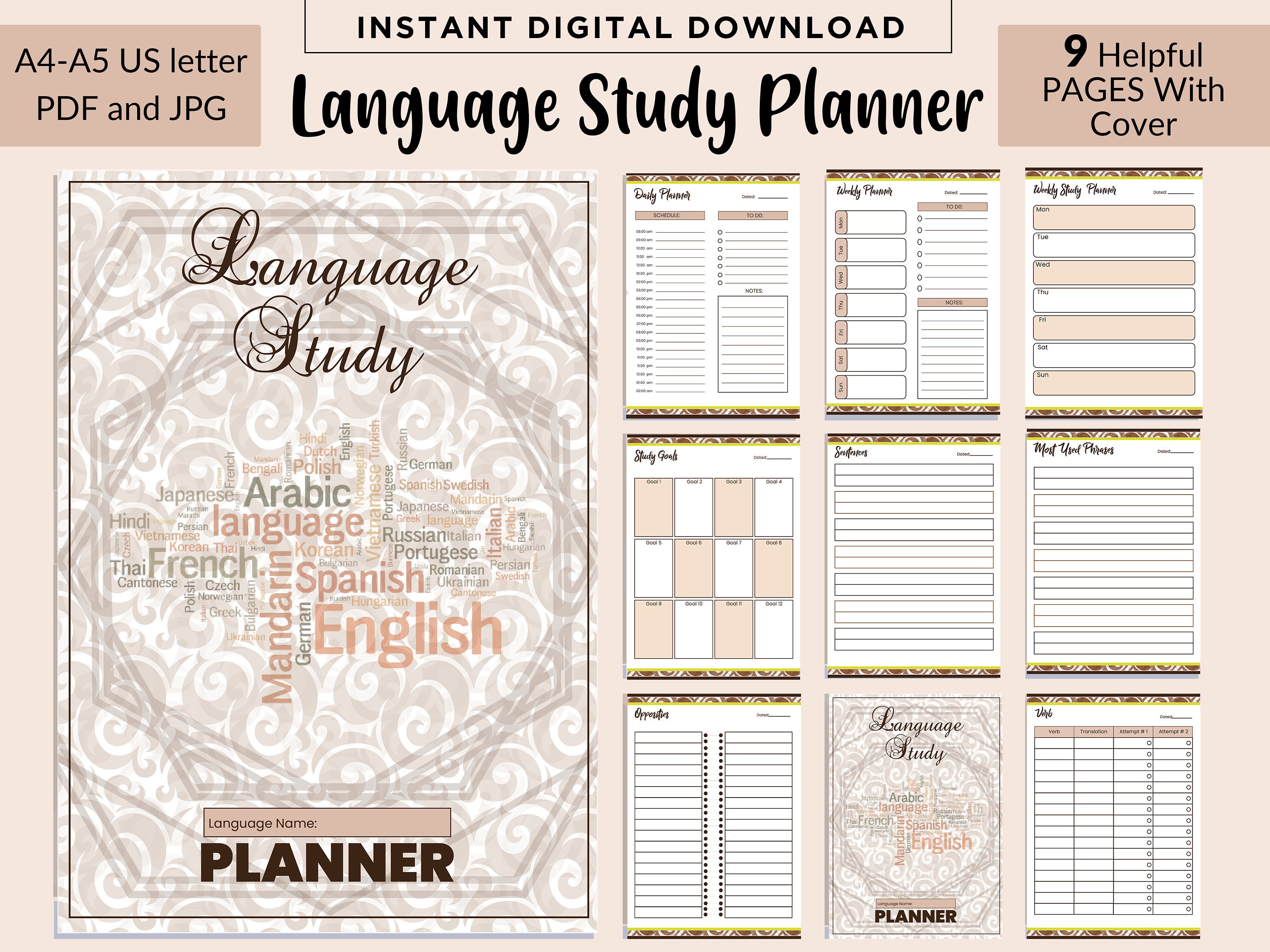 Language Study Planner Printable, Language Study Journal, Language ...