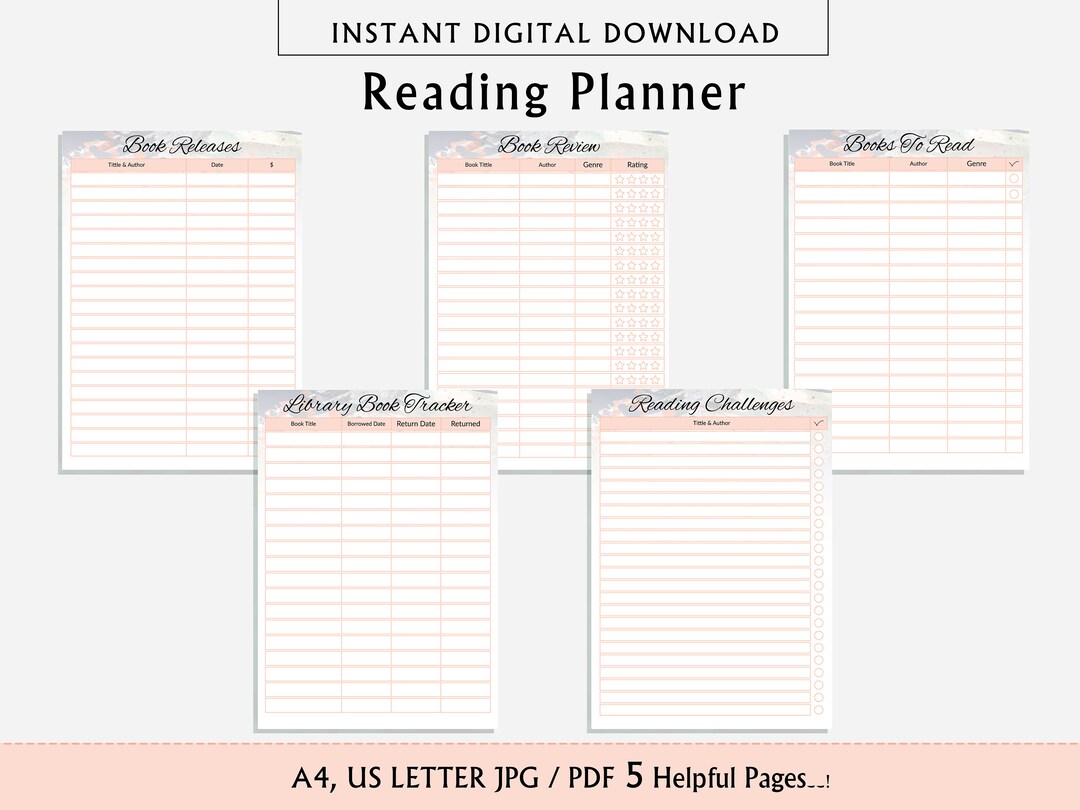 Reading Planner, Printable Reading Journal Book Planner, Reading Log ...