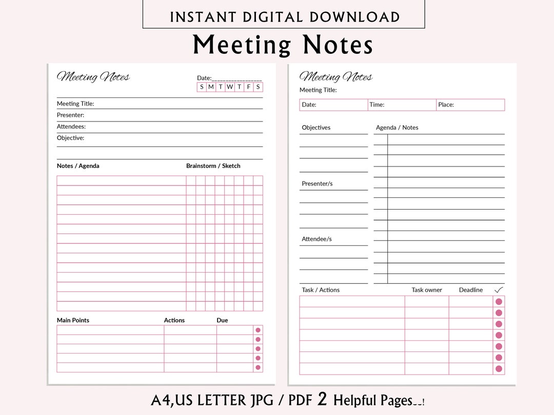 Meeting Notes Template, Meeting Notes, Meeting Notes Tracker, Notes ...