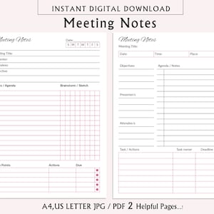 Meeting Notes Template, Meeting Notes, Meeting Notes Tracker, Notes ...