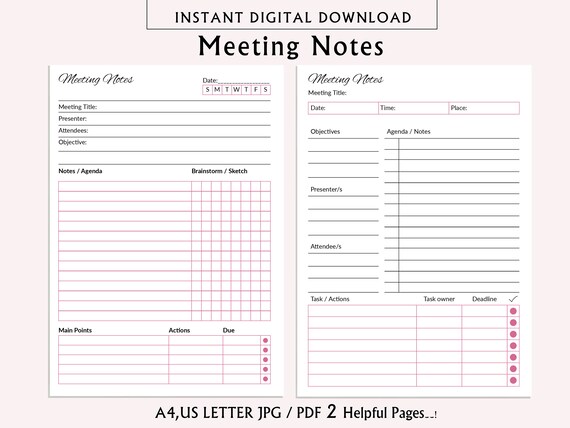 Meeting Notes Template Meeting Notes Meeting Notes Tracker - Etsy