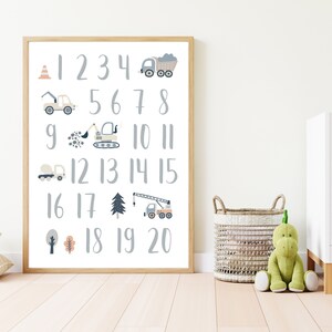 Numbers Chart for Kids, Construction Themed 123 Digital Print, Neutral ...