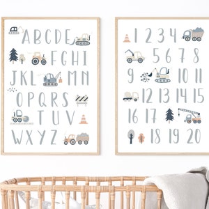 Alphabet Poster, Numbers Chart, Construction Truck Digital Print ...