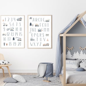 Alphabet Poster, Numbers Chart, Construction Truck Digital Print ...