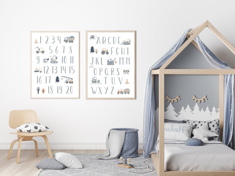 Alphabet Poster, Numbers Chart, Construction Truck Digital Print ...