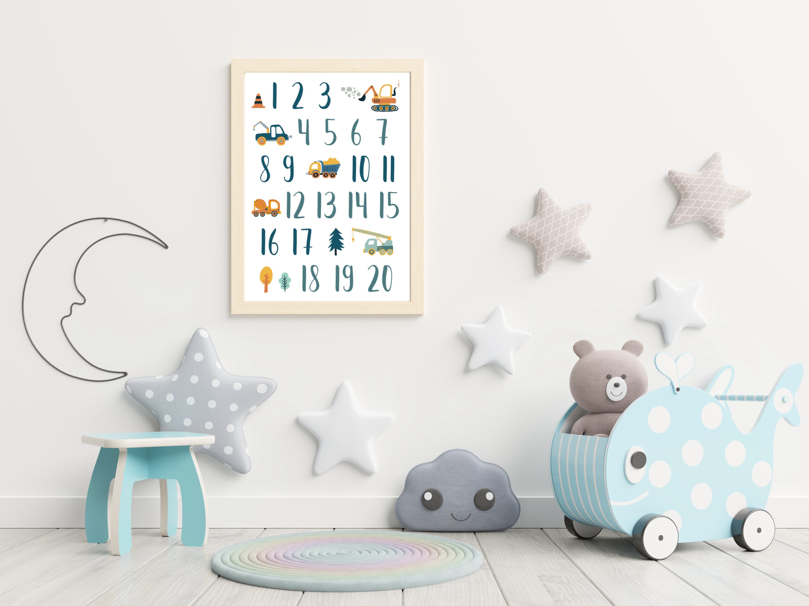 Construction Numbers Digital Print, 123 Chart for Kids, Learn to Count ...