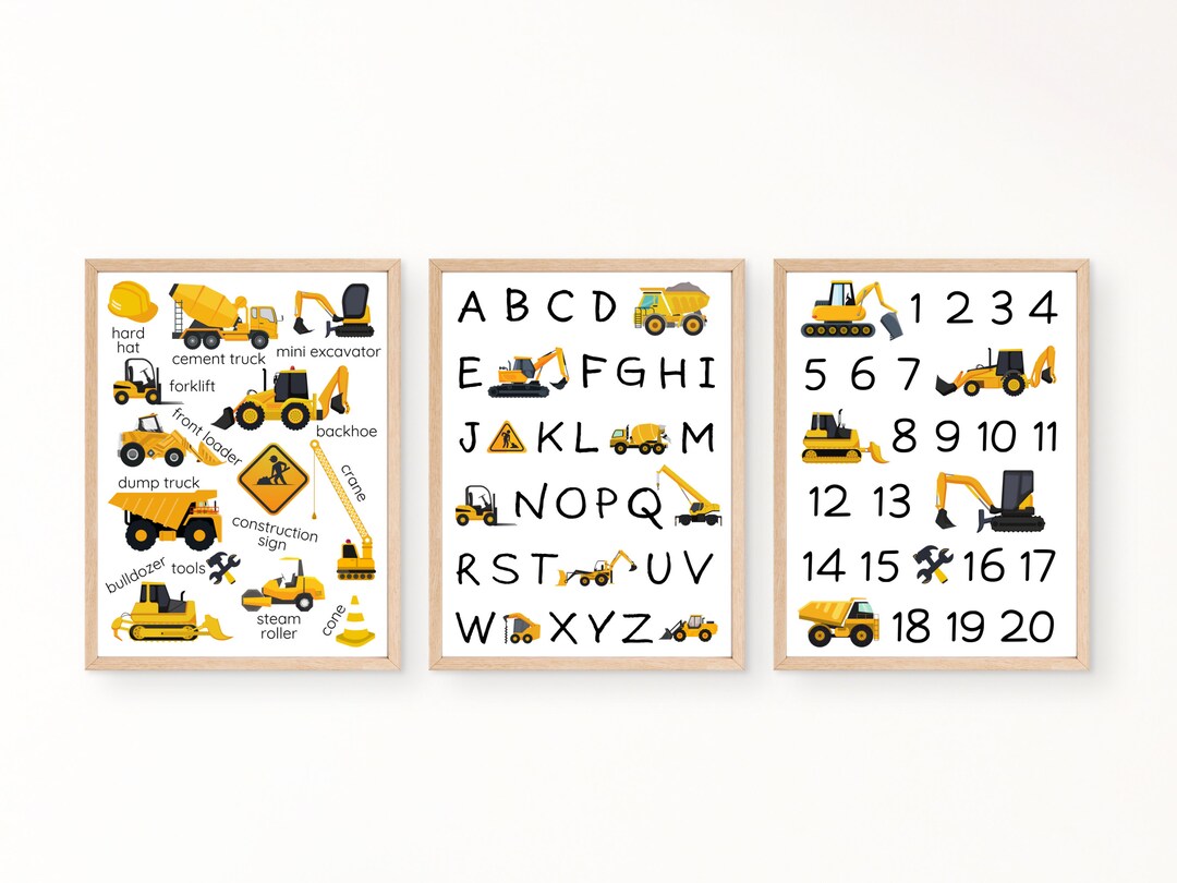 Construction Truck Names ABC 123 Print Set Letters A-Z - Etsy