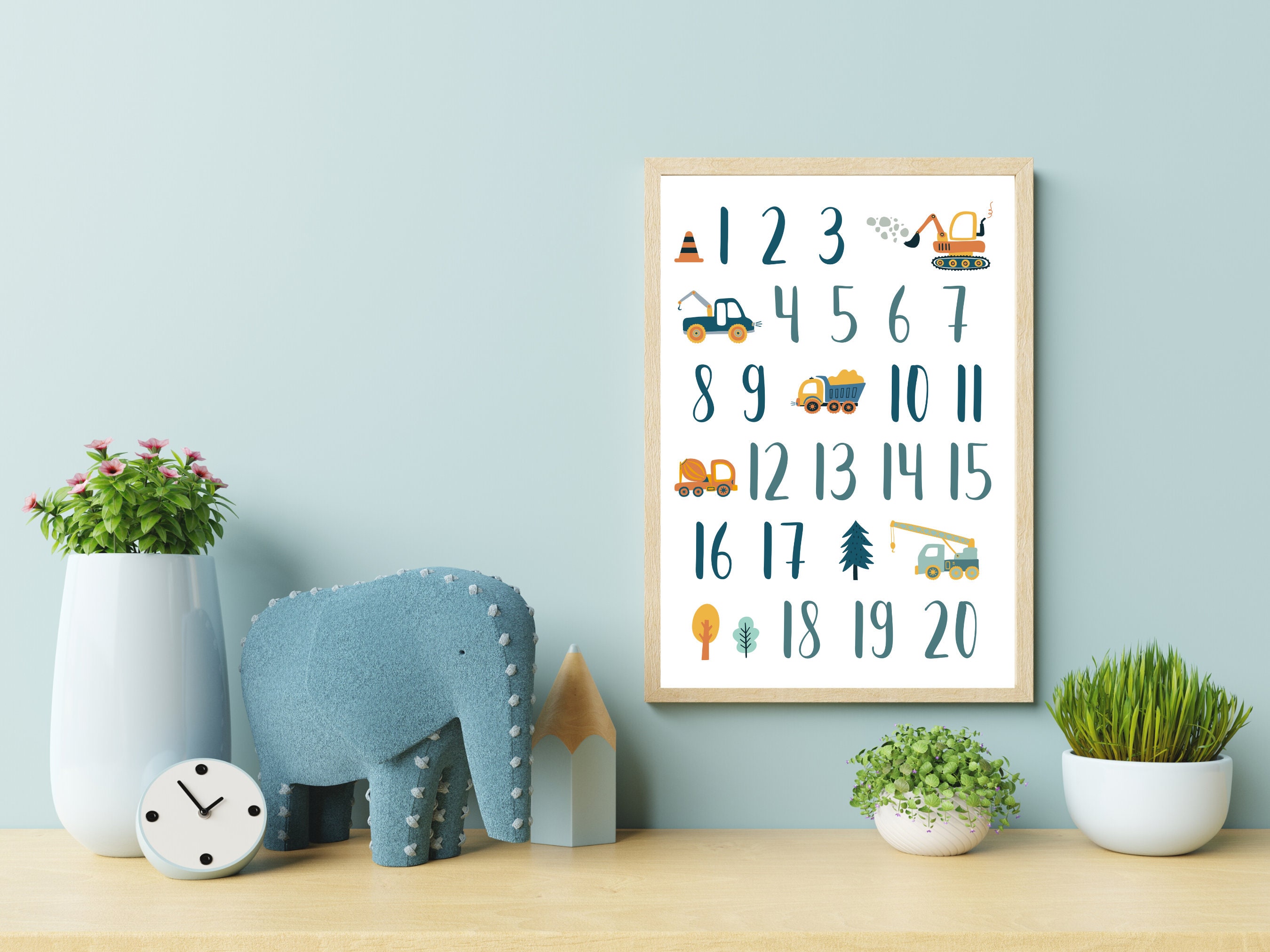 Construction Numbers Digital Print, 123 Chart for Kids, Learn to Count ...
