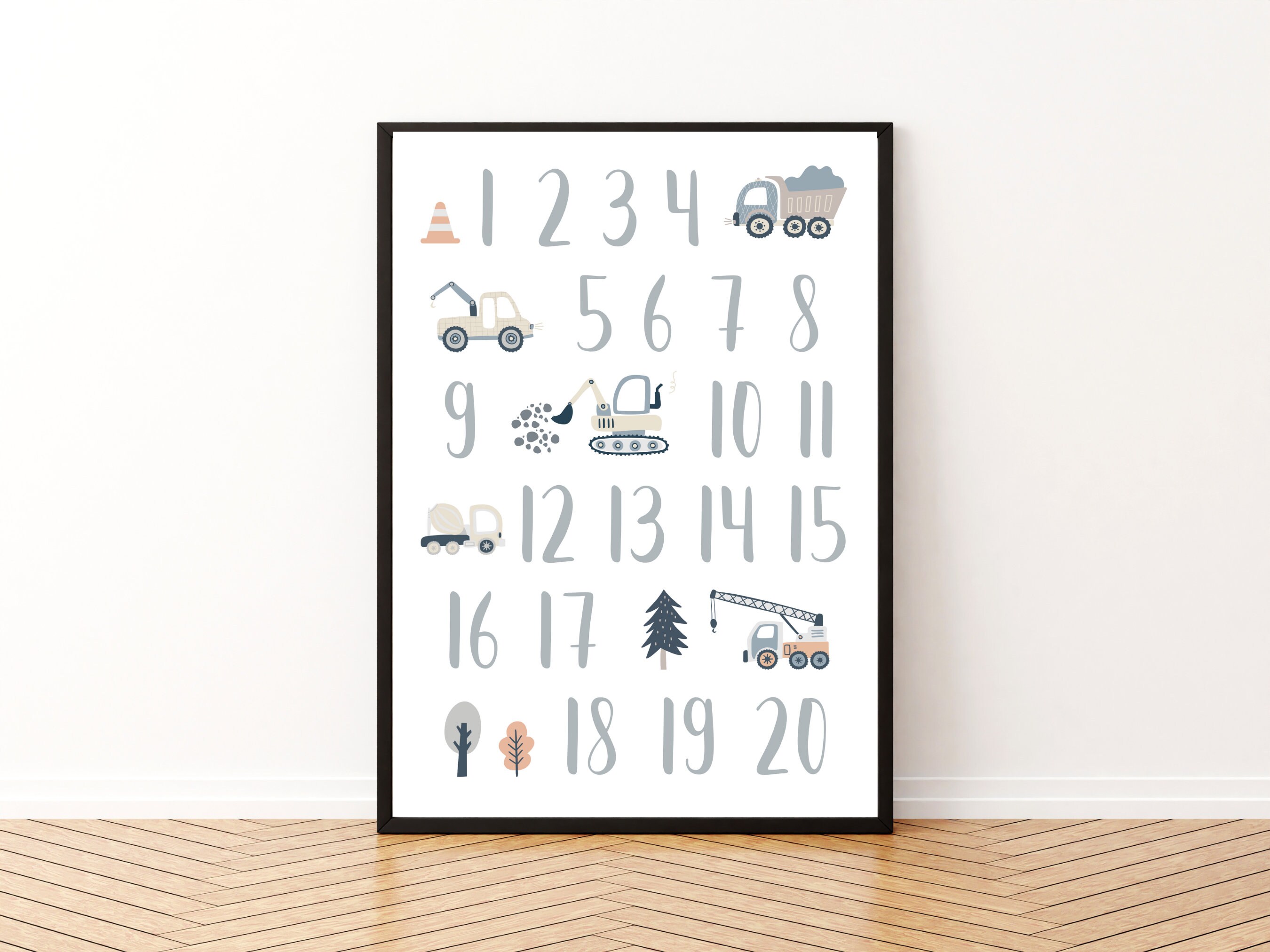 Alphabet Poster, Numbers Chart, Construction Truck Digital Print ...