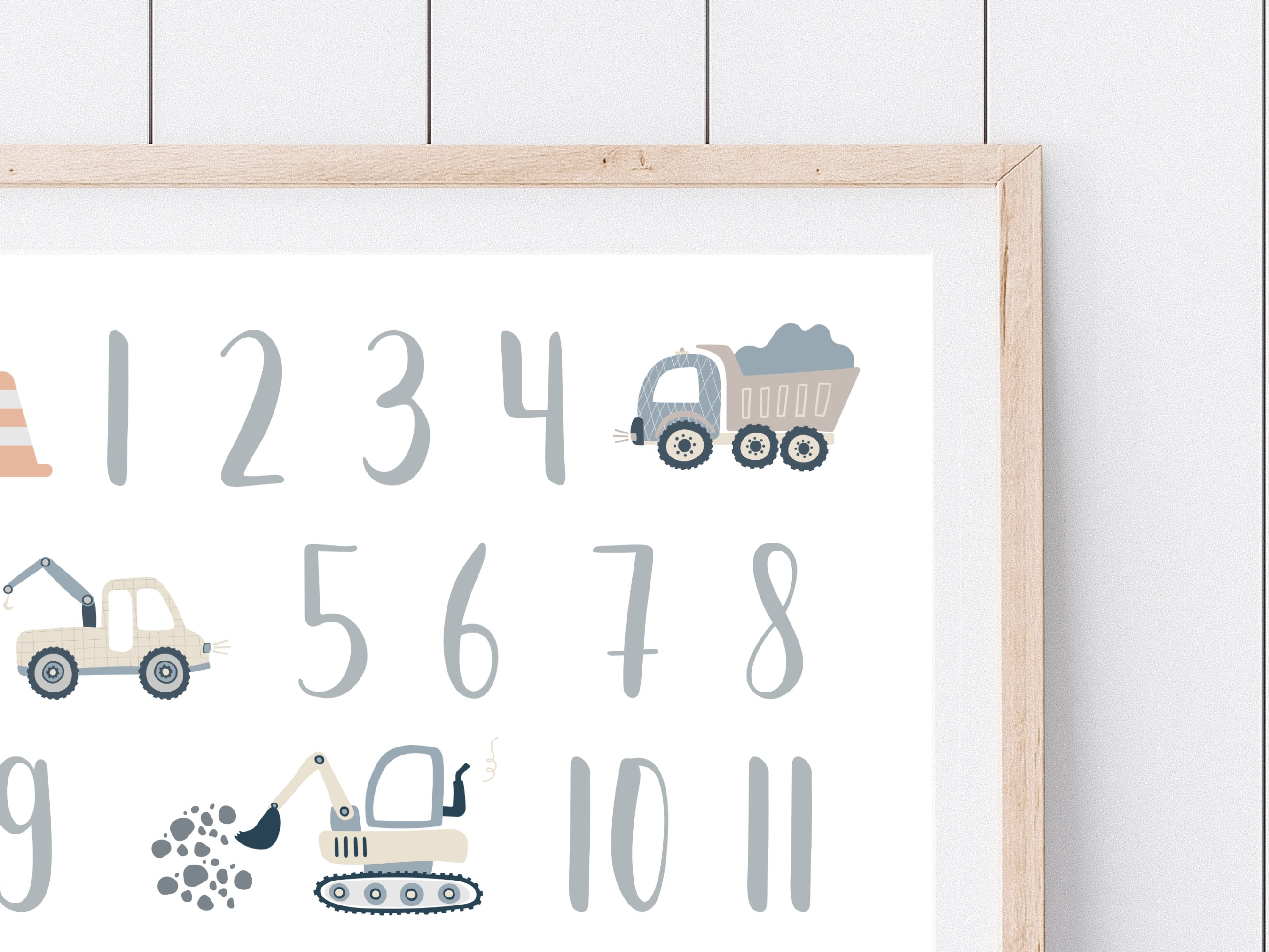 Numbers Chart for Kids, Construction Themed 123 Digital Print, Neutral ...