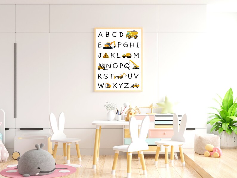Kid Construction Decor, Alphabet Truck Poster, ABC Digital Print, Learn ...