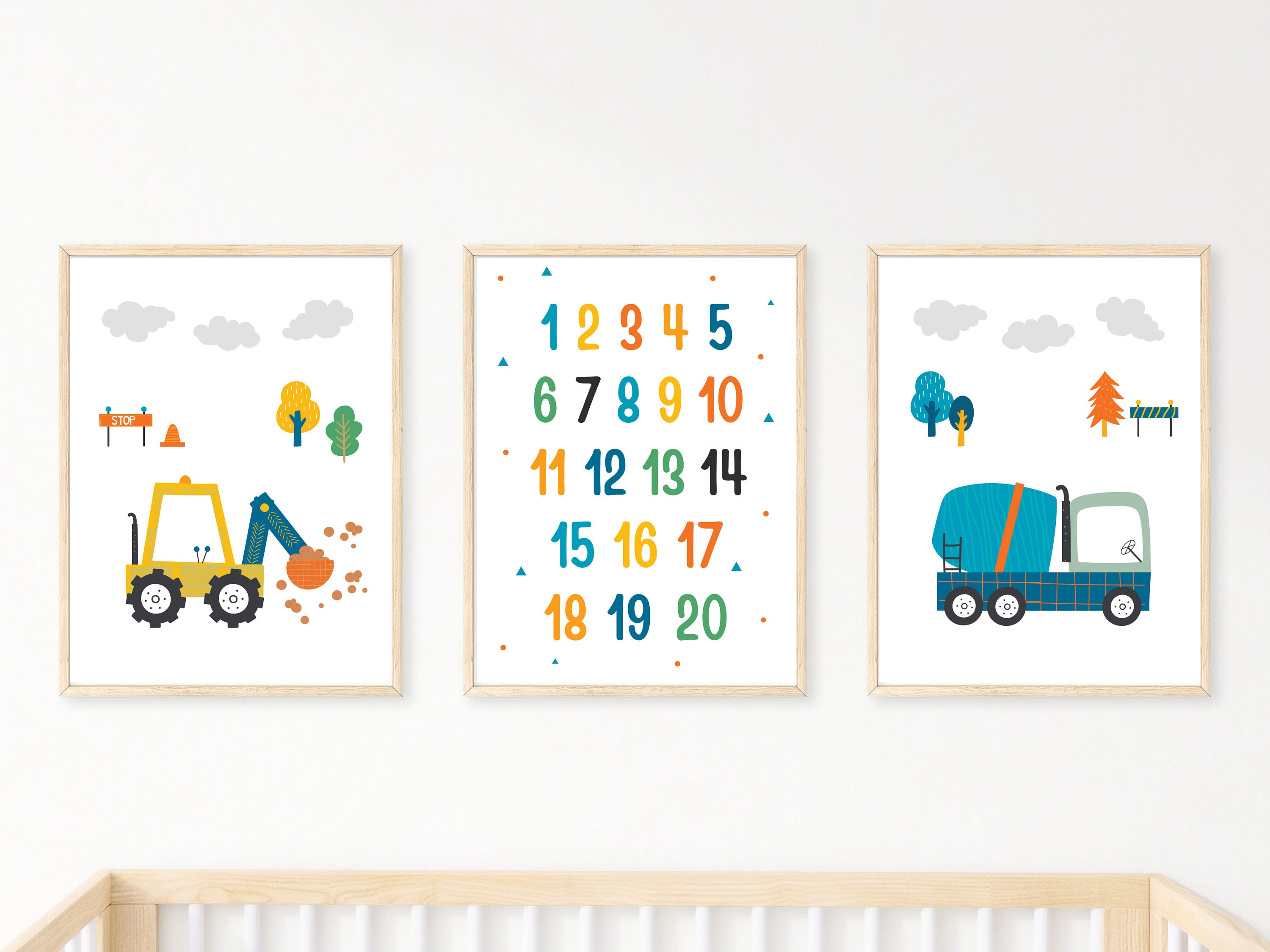 Set of 3 Construction Numbers Print for Kids Room Decor, Learn to Count ...