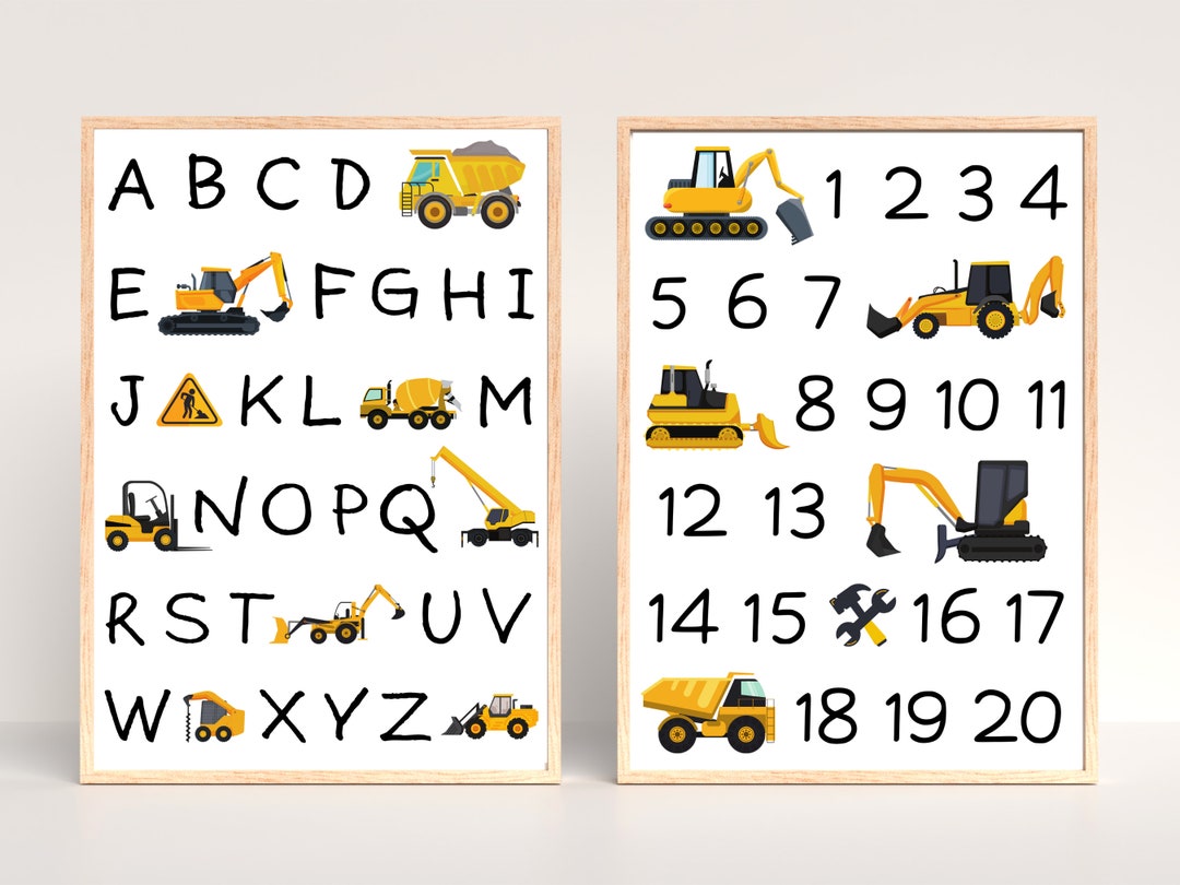 Construction Alphabet and Numbers PRINTABLE Vehicles and - Etsy