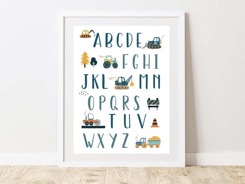 Construction Alphabet Poster, Colorful ABC Truck Digital Print, Learn A ...