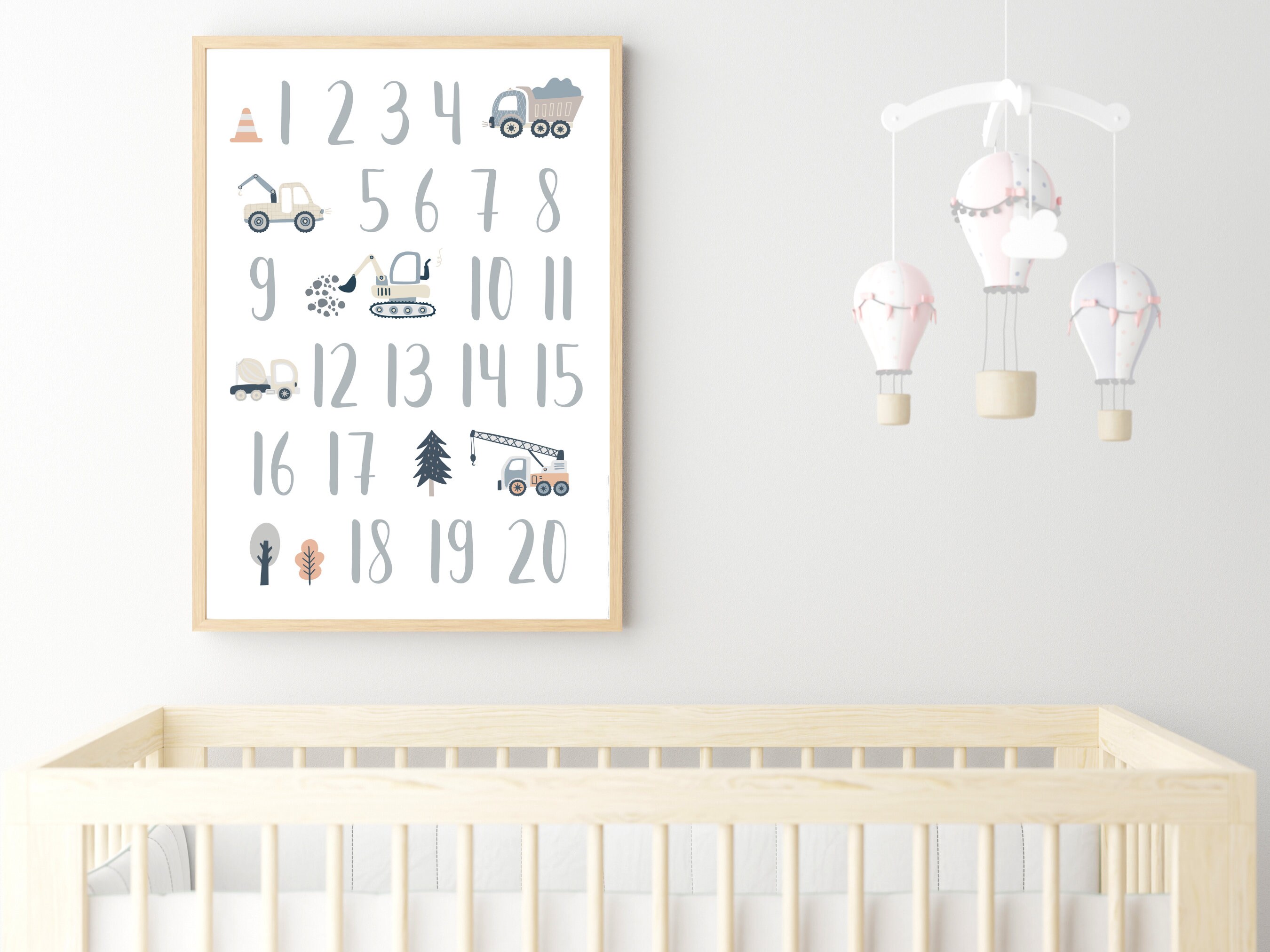 Numbers Chart for Kids, Construction Themed 123 Digital Print, Neutral ...