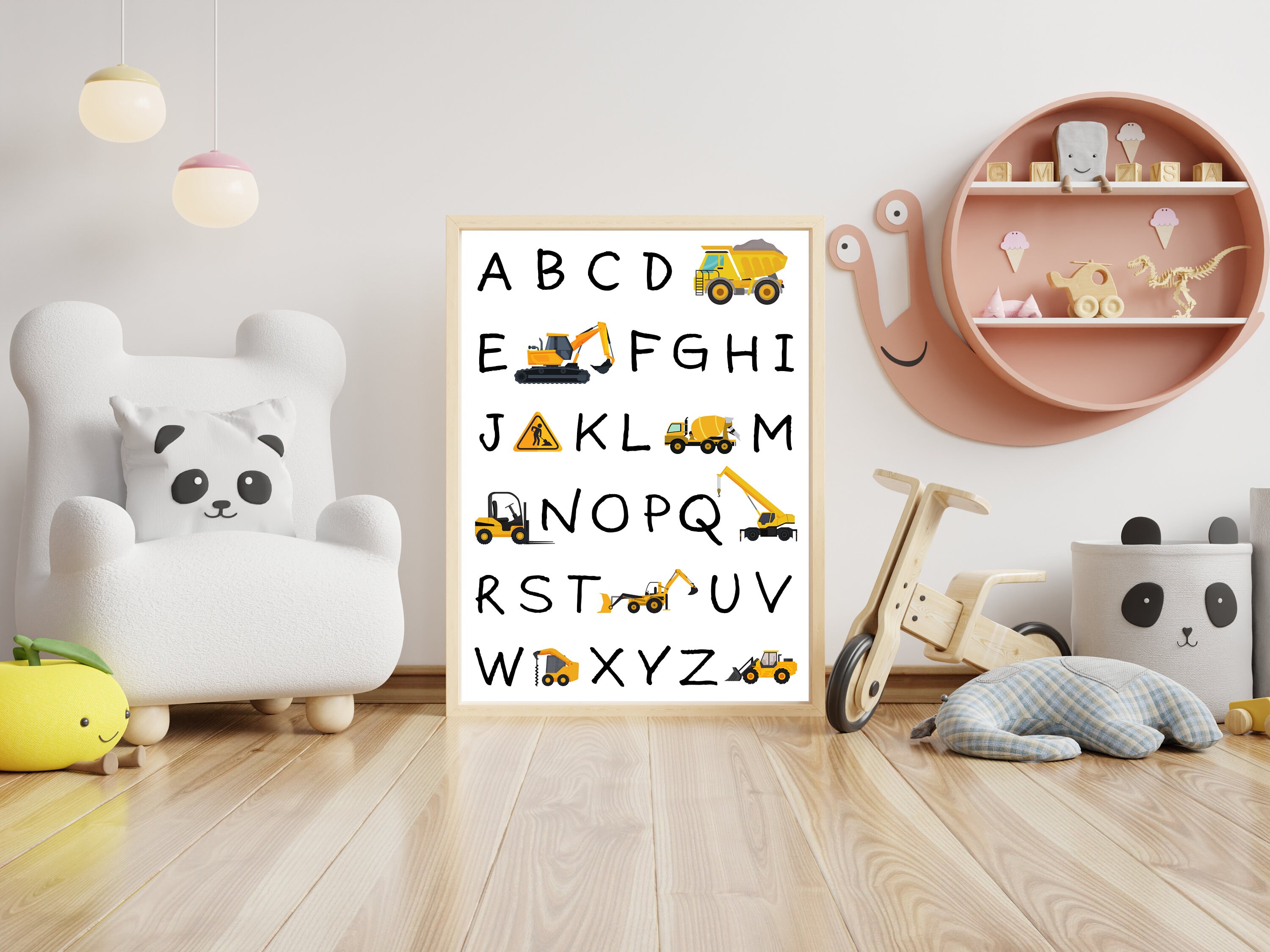 Kid Construction Decor, Alphabet Truck Poster, ABC Digital Print, Learn ...
