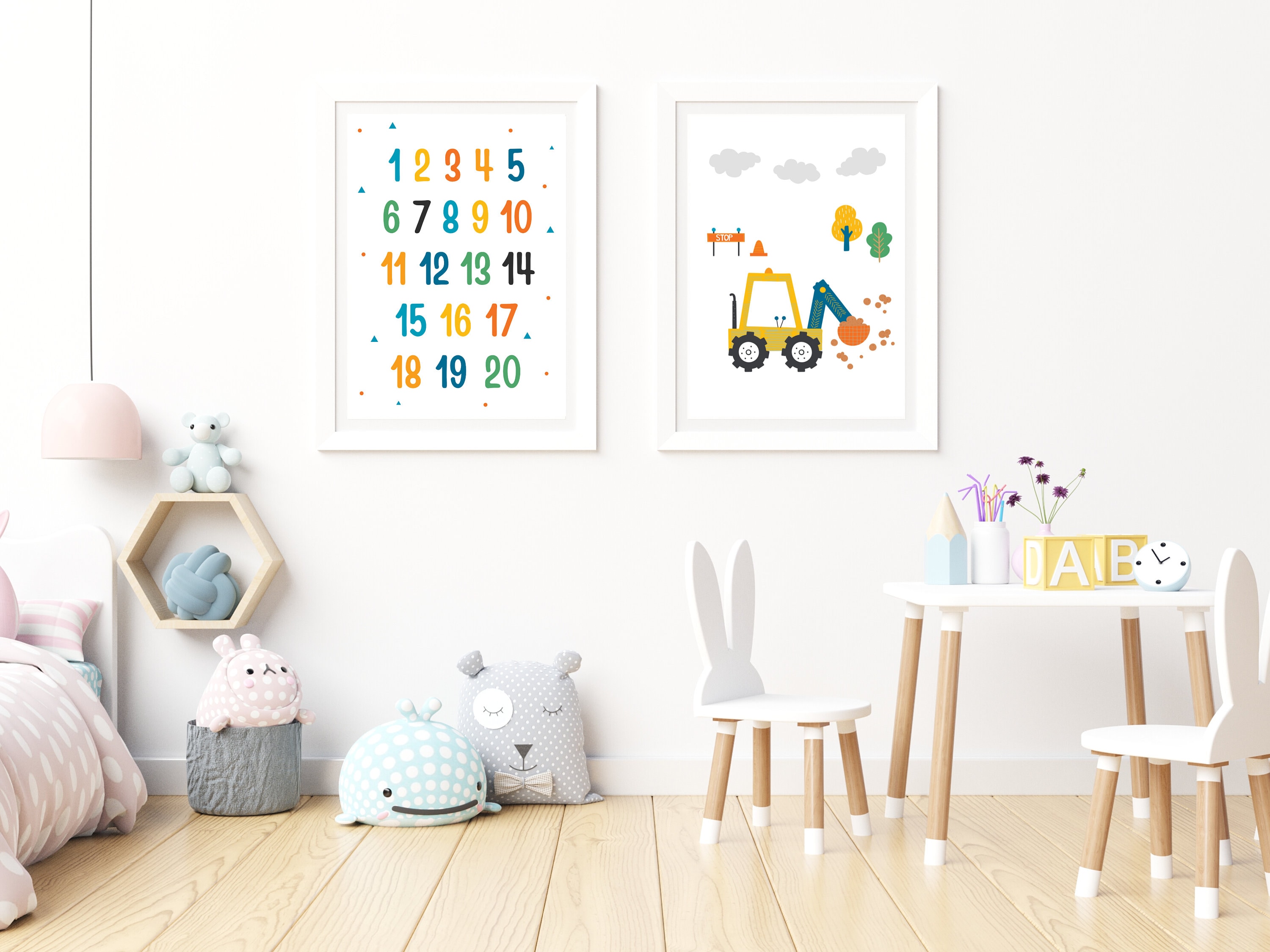 Set of 3 Construction Numbers Print for Kids Room Decor, Learn to Count ...