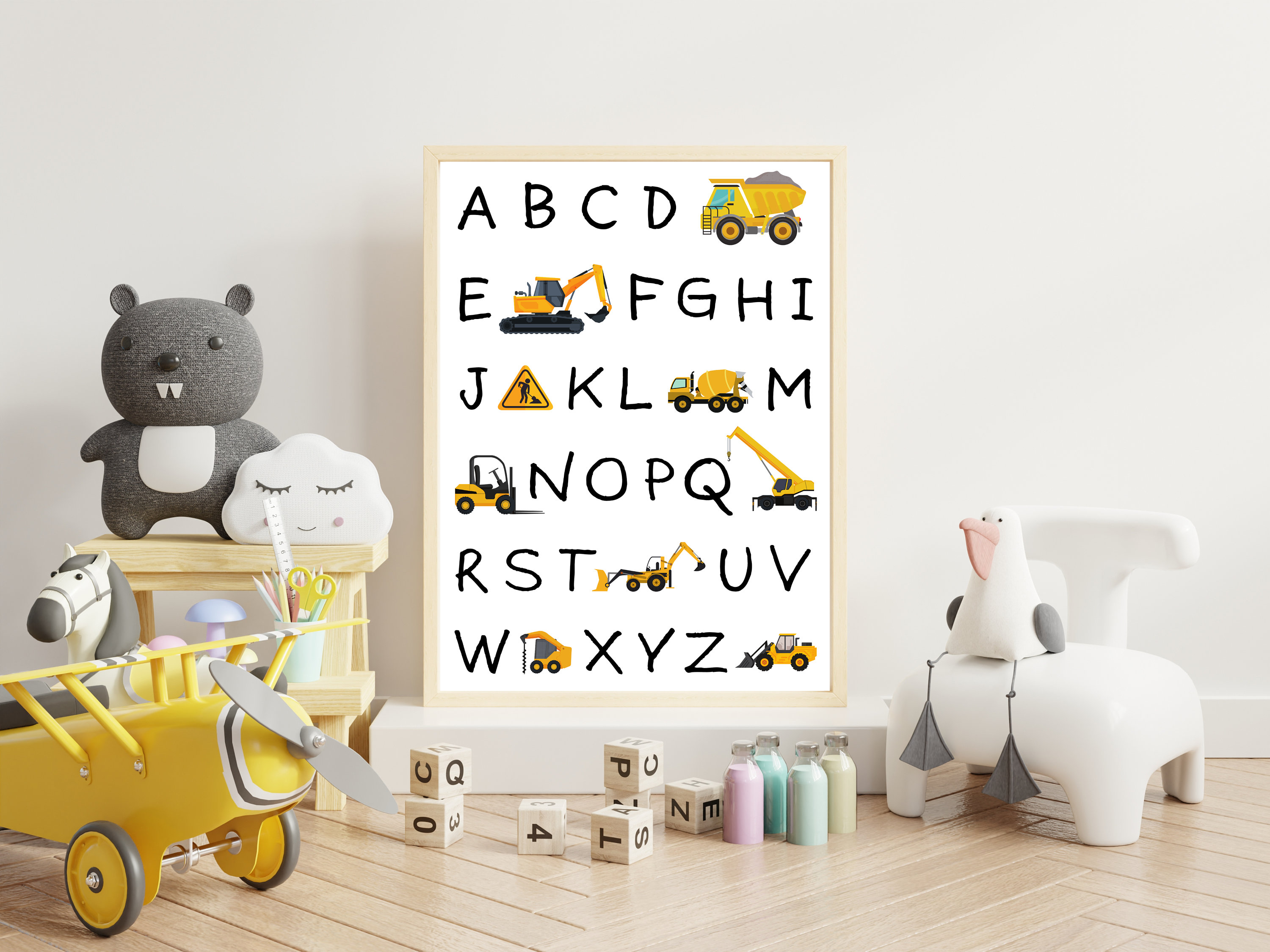 Kid Construction Decor, Alphabet Truck Poster, ABC Digital Print, Learn ...