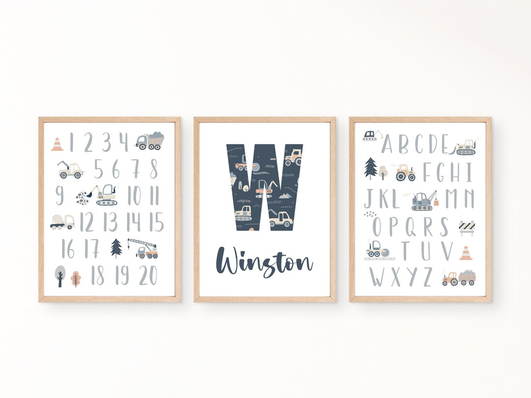Construction Themed ABC 123 Poster With Custom Name and Initial ...