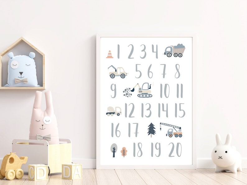 Numbers Chart for Kids Construction Themed 123 Digital Print - Etsy