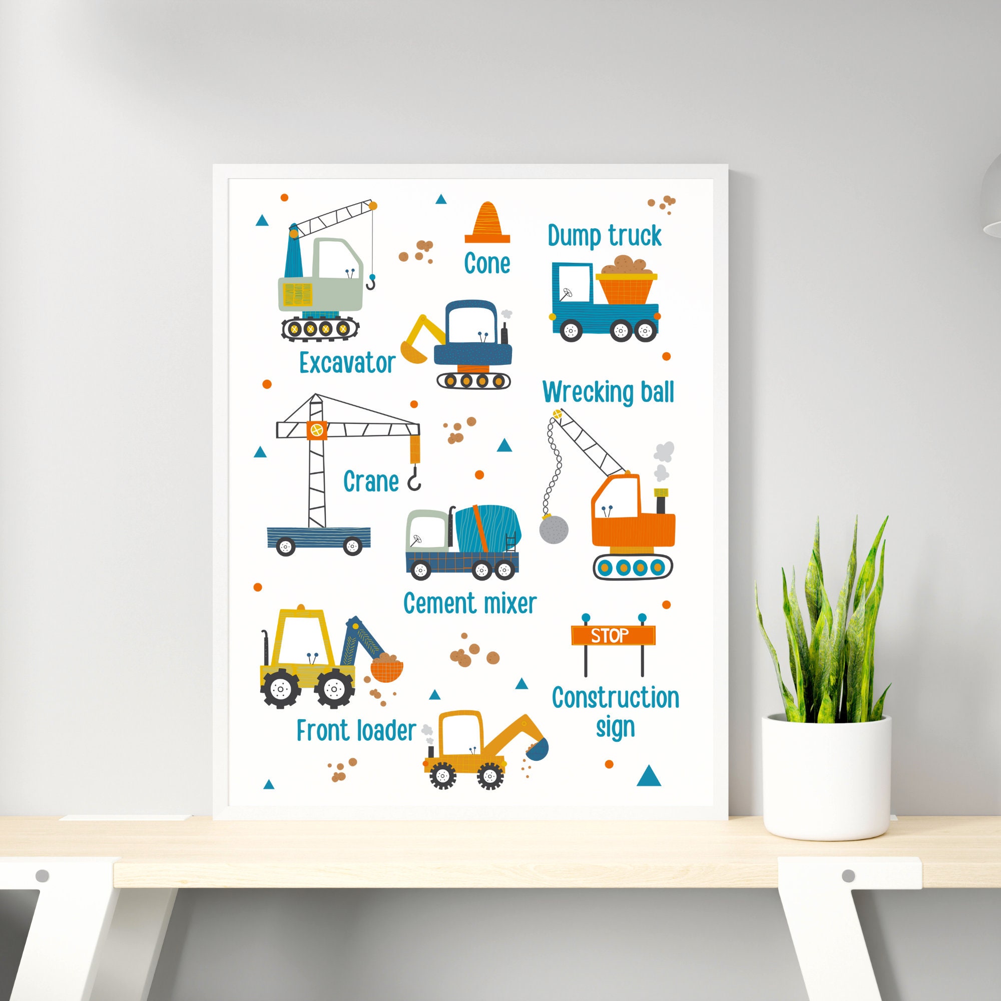 Construction Truck Nursery Print: Educational Vehicle Names (digital ...