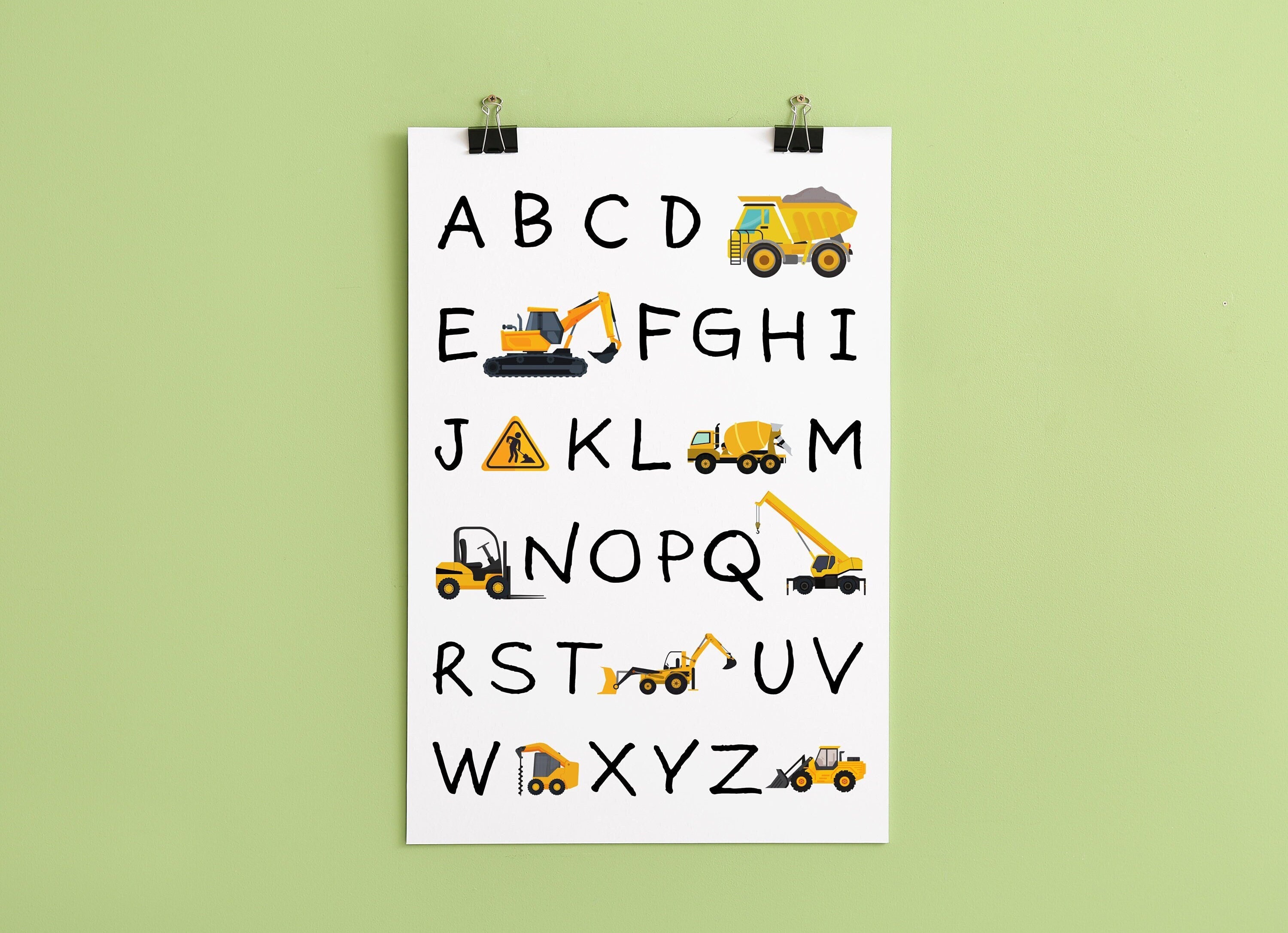 Kid Construction Decor, Alphabet Truck Poster, ABC Digital Print, Learn ...