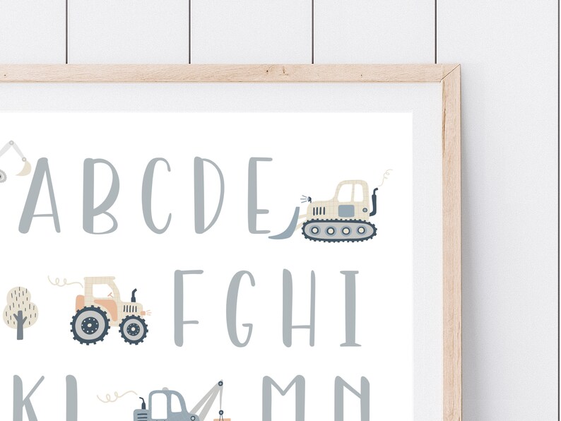 Alphabet Poster, Numbers Chart, Construction Truck Digital Print ...
