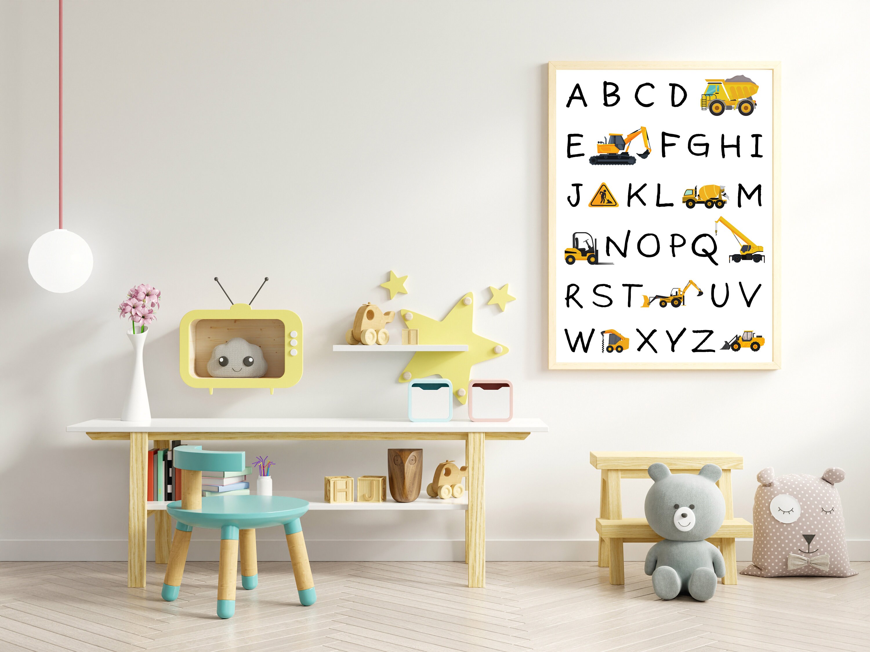 Kid Construction Decor, Alphabet Truck Poster, ABC Digital Print, Learn ...