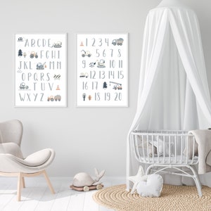 Alphabet Poster, Numbers Chart, Construction Truck Digital Print ...