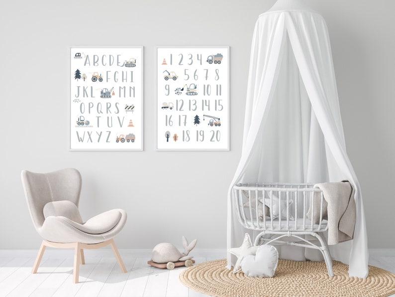 Alphabet Poster, Numbers Chart, Construction Truck Digital Print ...