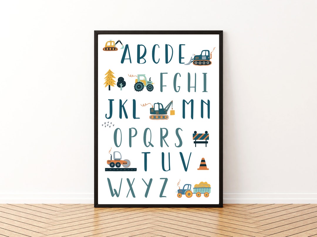Construction Alphabet Poster, Colorful ABC Truck Digital Print, Learn A ...