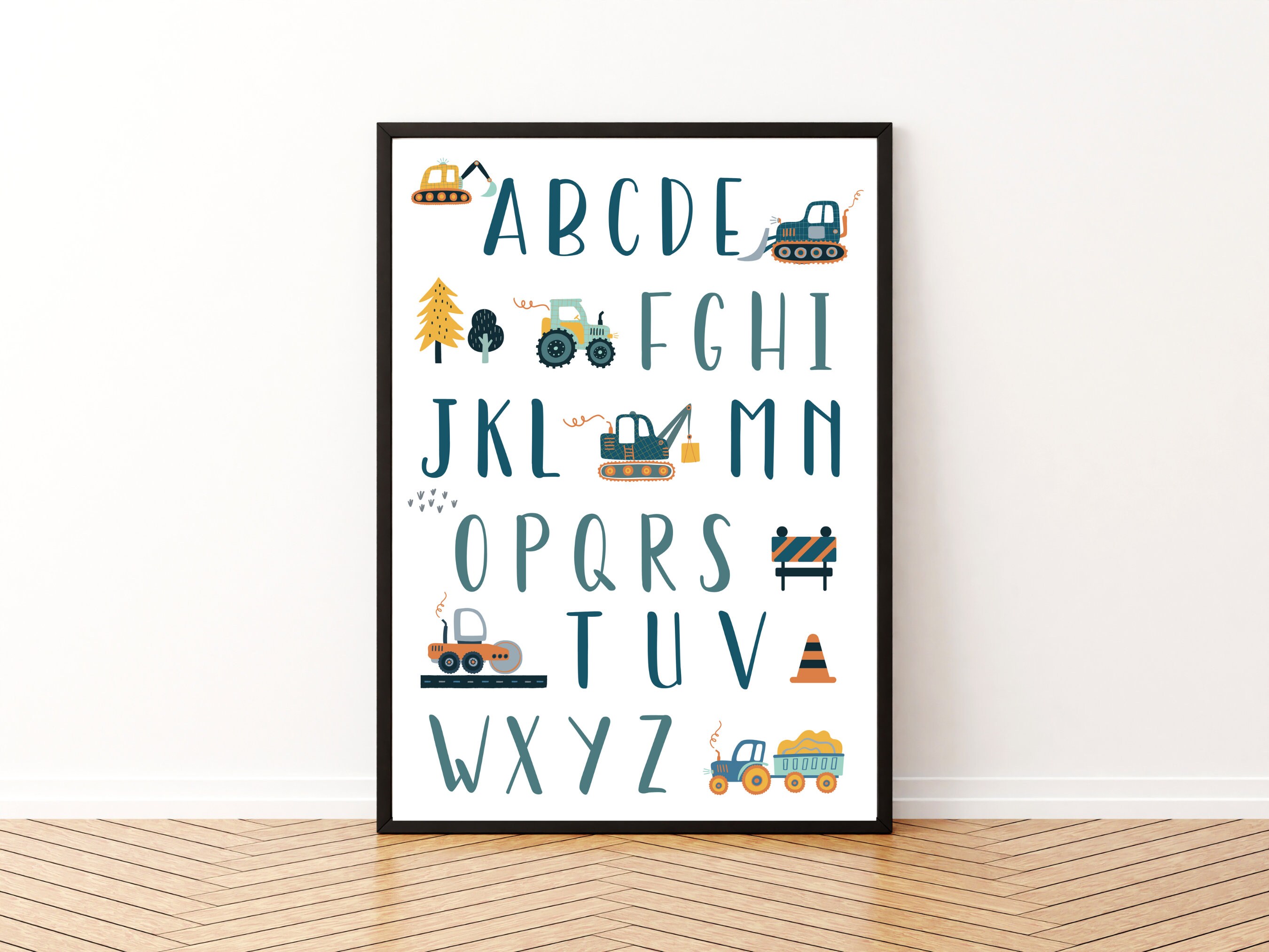 Construction Alphabet Poster, Colorful ABC Truck Digital Print, Learn A ...