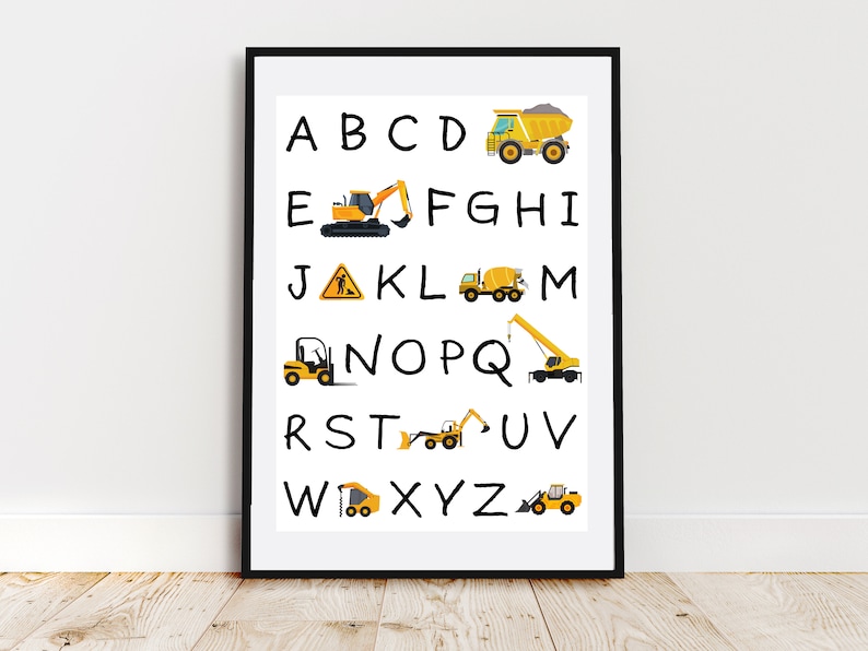 Kid Construction Decor, Alphabet Truck Poster, ABC Digital Print, Learn ...