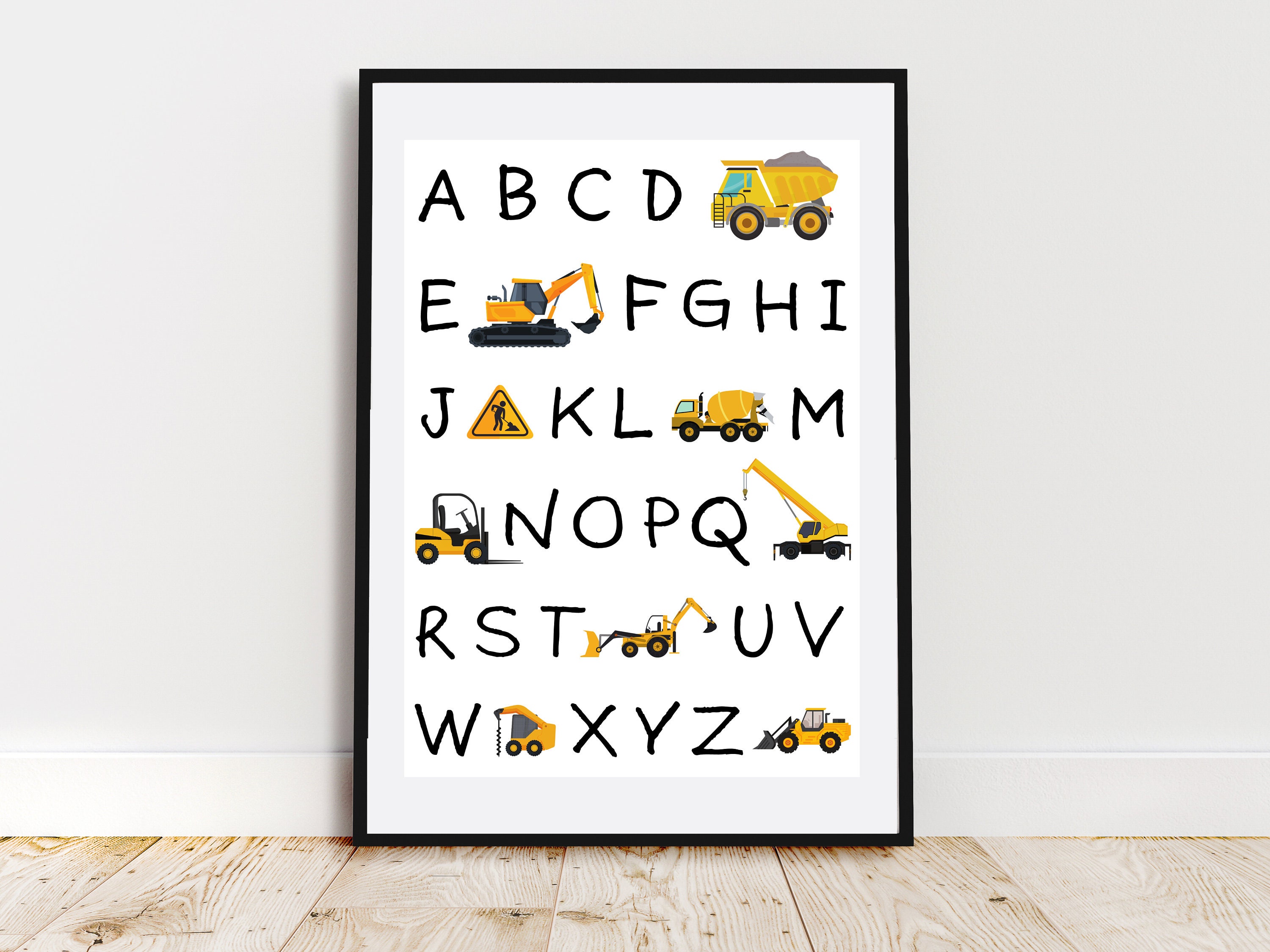 Kid Construction Decor, Alphabet Truck Poster, ABC Digital Print, Learn ...