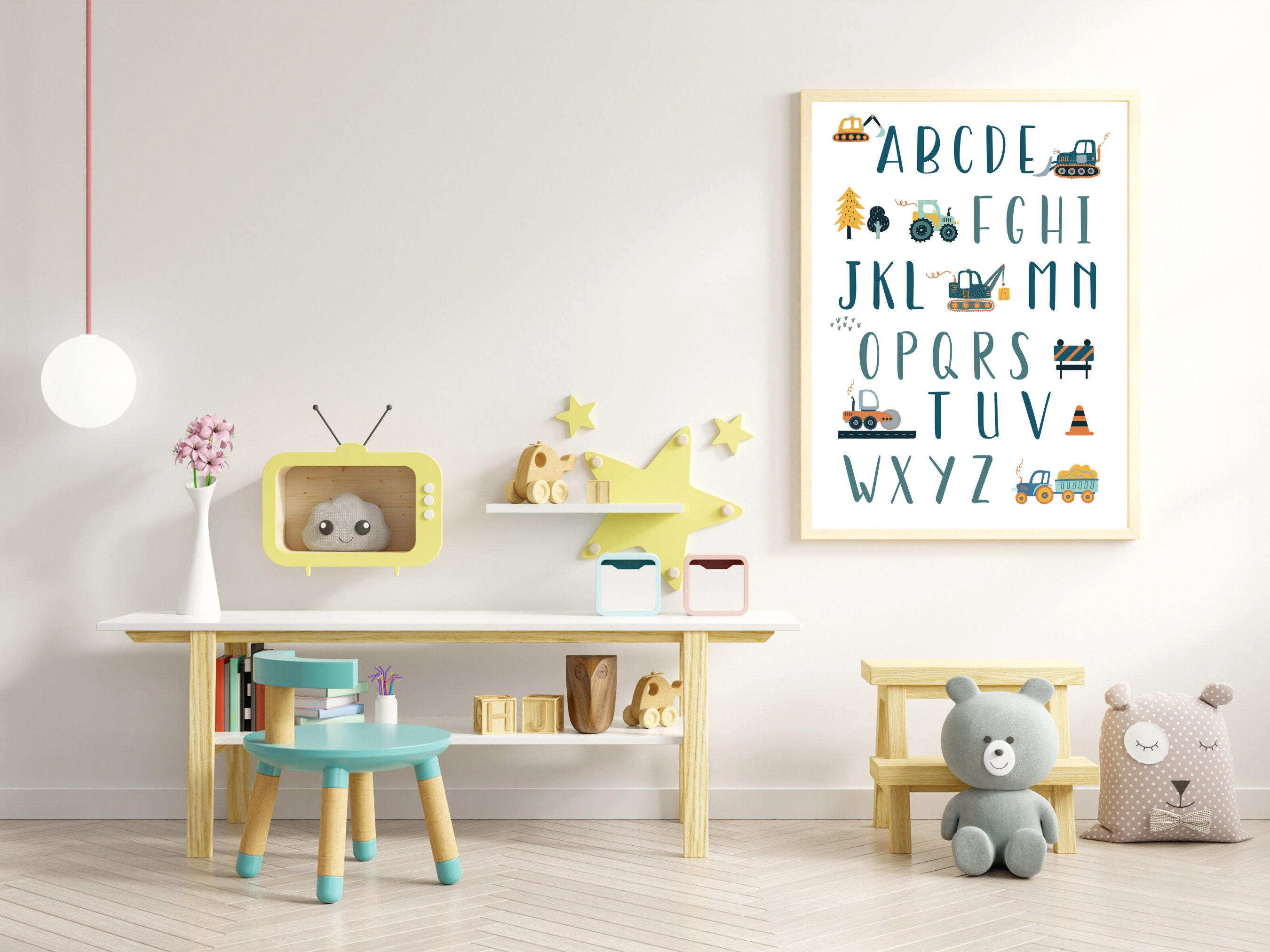 Construction Alphabet Poster, Colorful ABC Truck Digital Print, Learn A ...