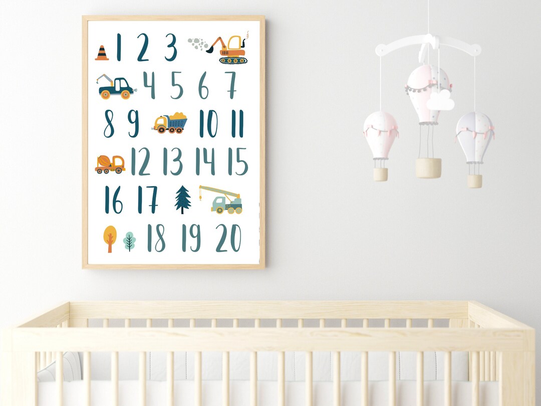 Construction Numbers Digital Print, 123 Chart for Kids, Learn to Count ...