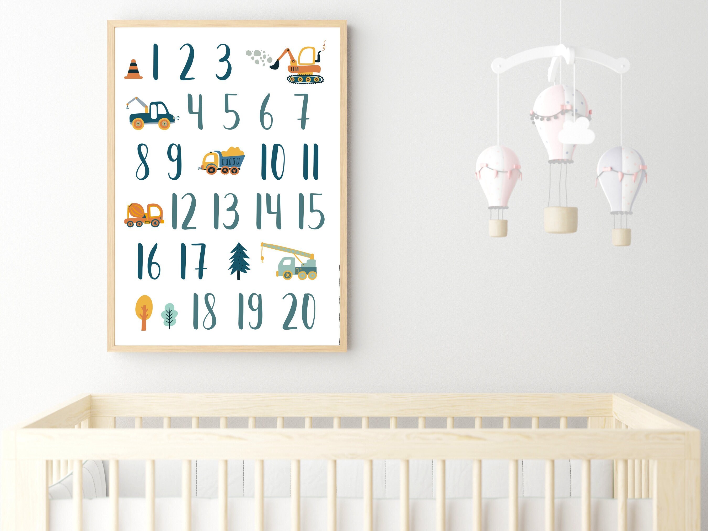 Construction Numbers Digital Print, 123 Chart for Kids, Learn to Count ...