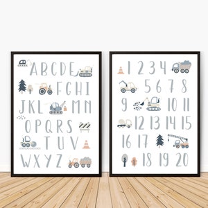 Alphabet Poster, Numbers Chart, Construction Truck Digital Print ...