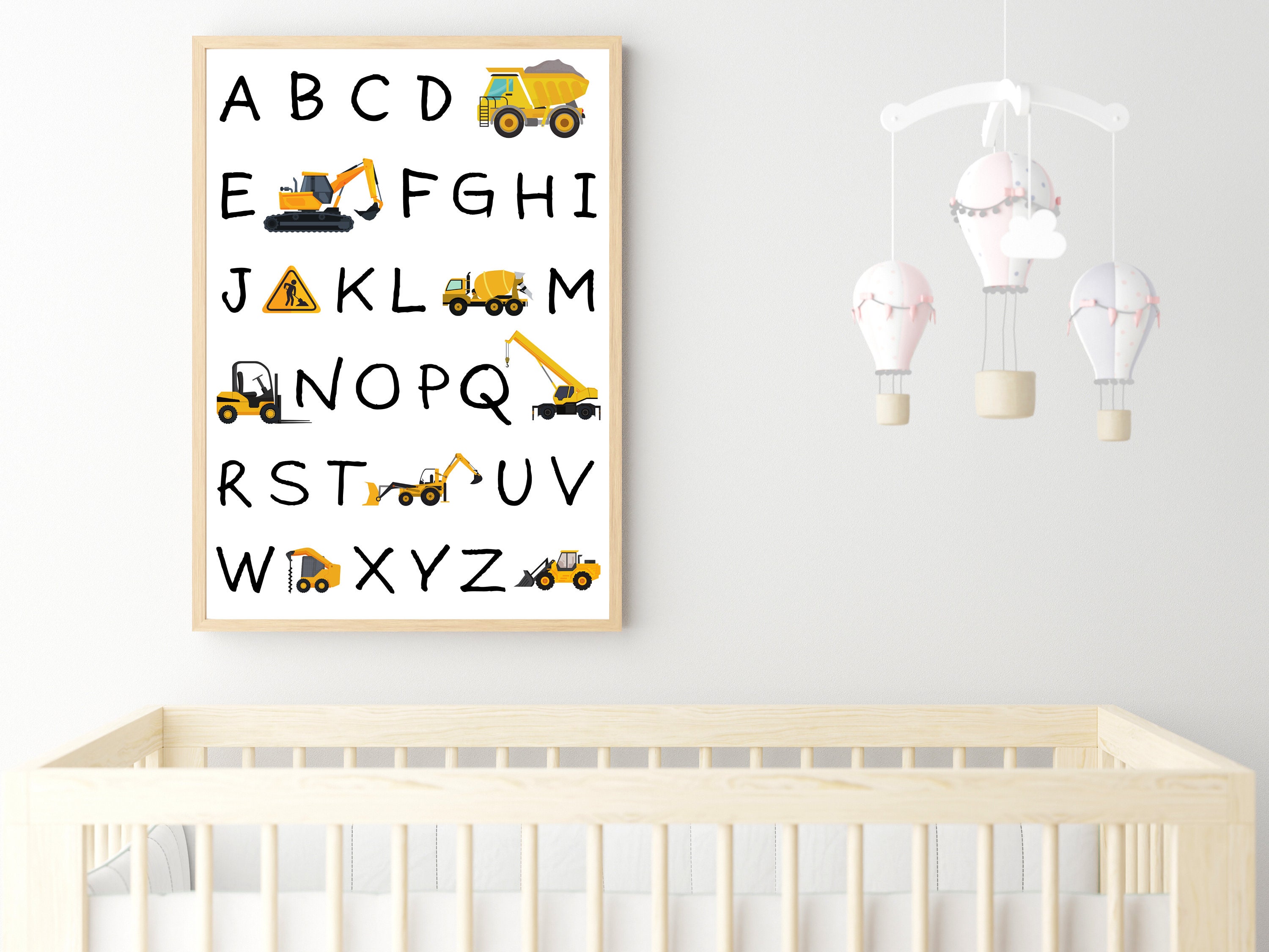 Kid Construction Decor, Alphabet Truck Poster, ABC Digital Print, Learn ...