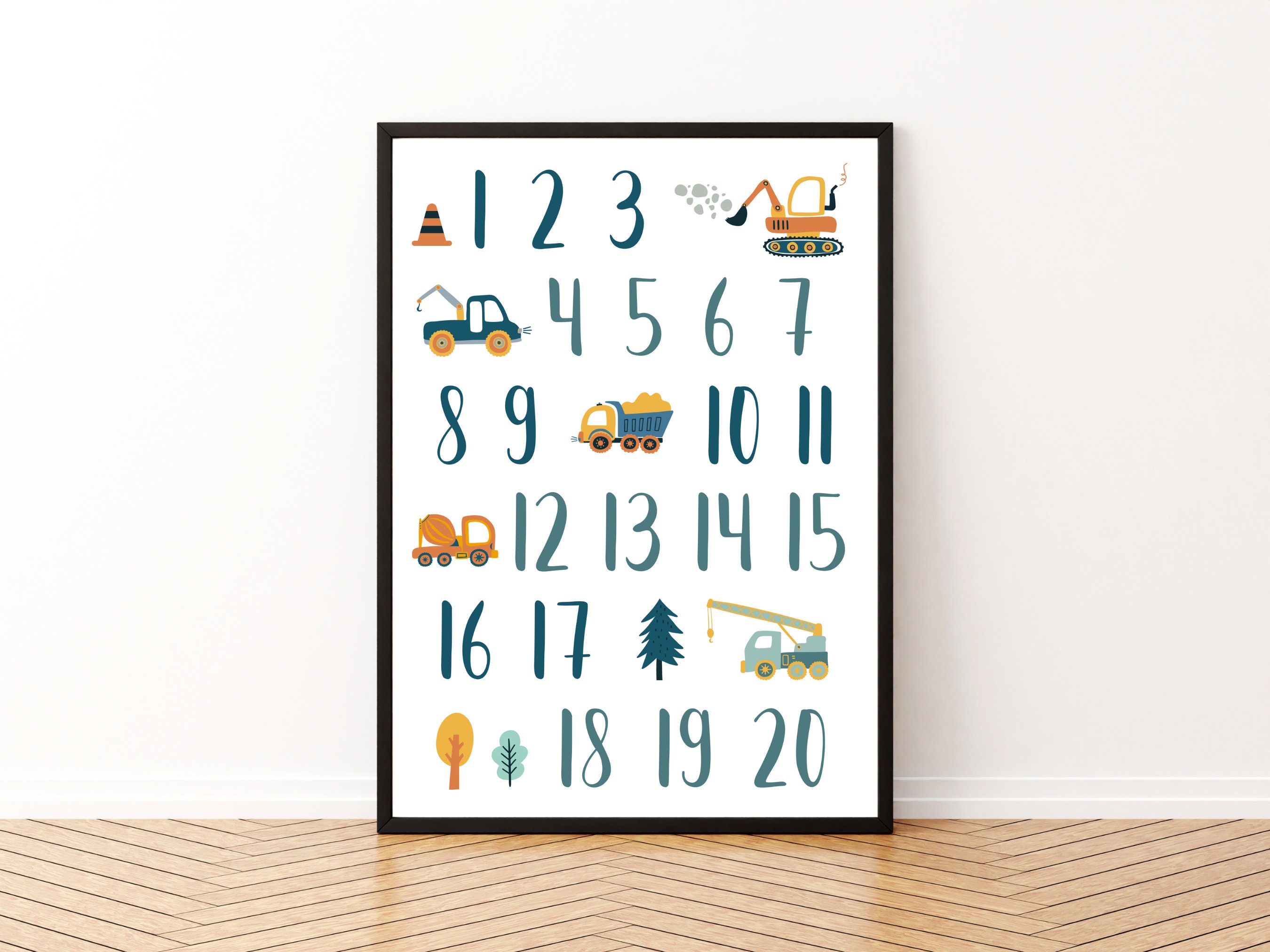 Construction Numbers Digital Print, 123 Chart for Kids, Learn to Count ...