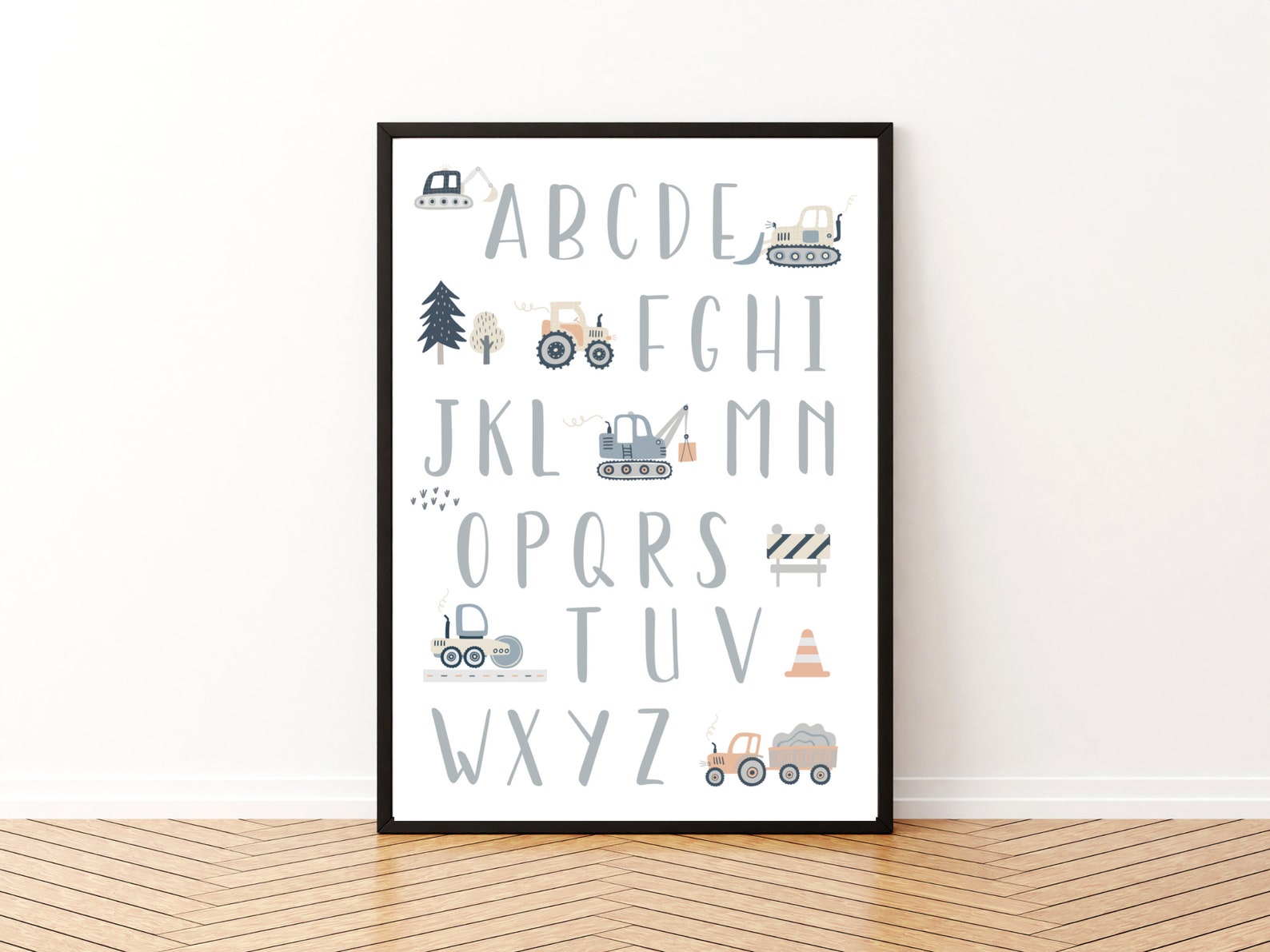 Alphabet Poster, Numbers Chart, Construction Truck Digital Print ...