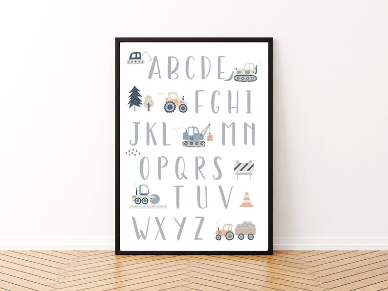 Alphabet Poster, Numbers Chart, Construction Truck Digital Print ...