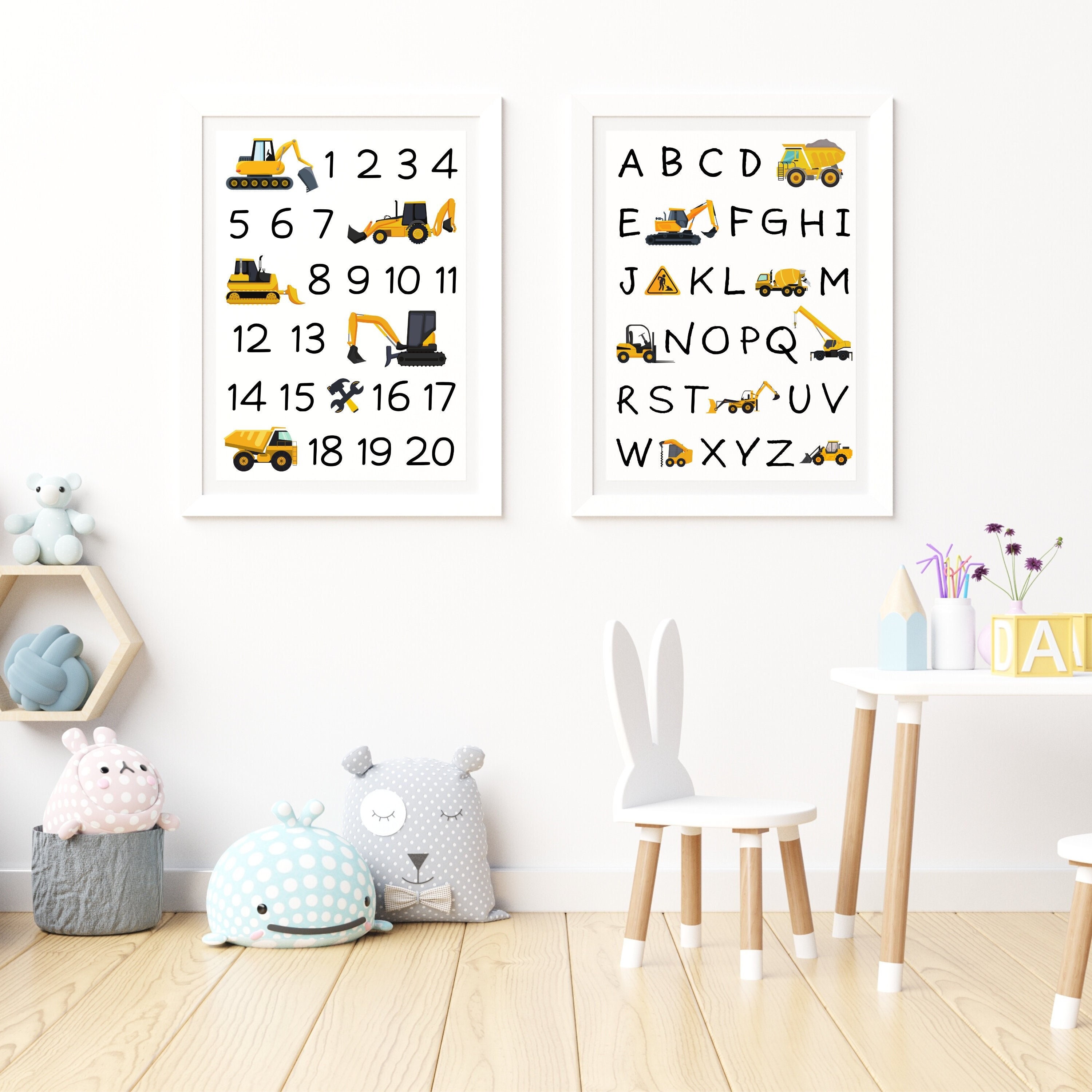 Construction Alphabet and Numbers PRINTABLE, Vehicles and Trucks ABC ...