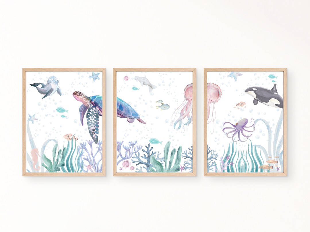Watercolor Sea Animals Digital Print, Set of 3 Under the Sea Nursery ...