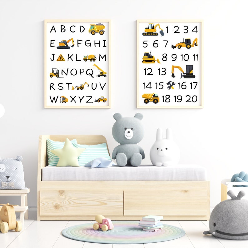 Construction Alphabet and Numbers PRINTABLE, Vehicles and Trucks ABC ...